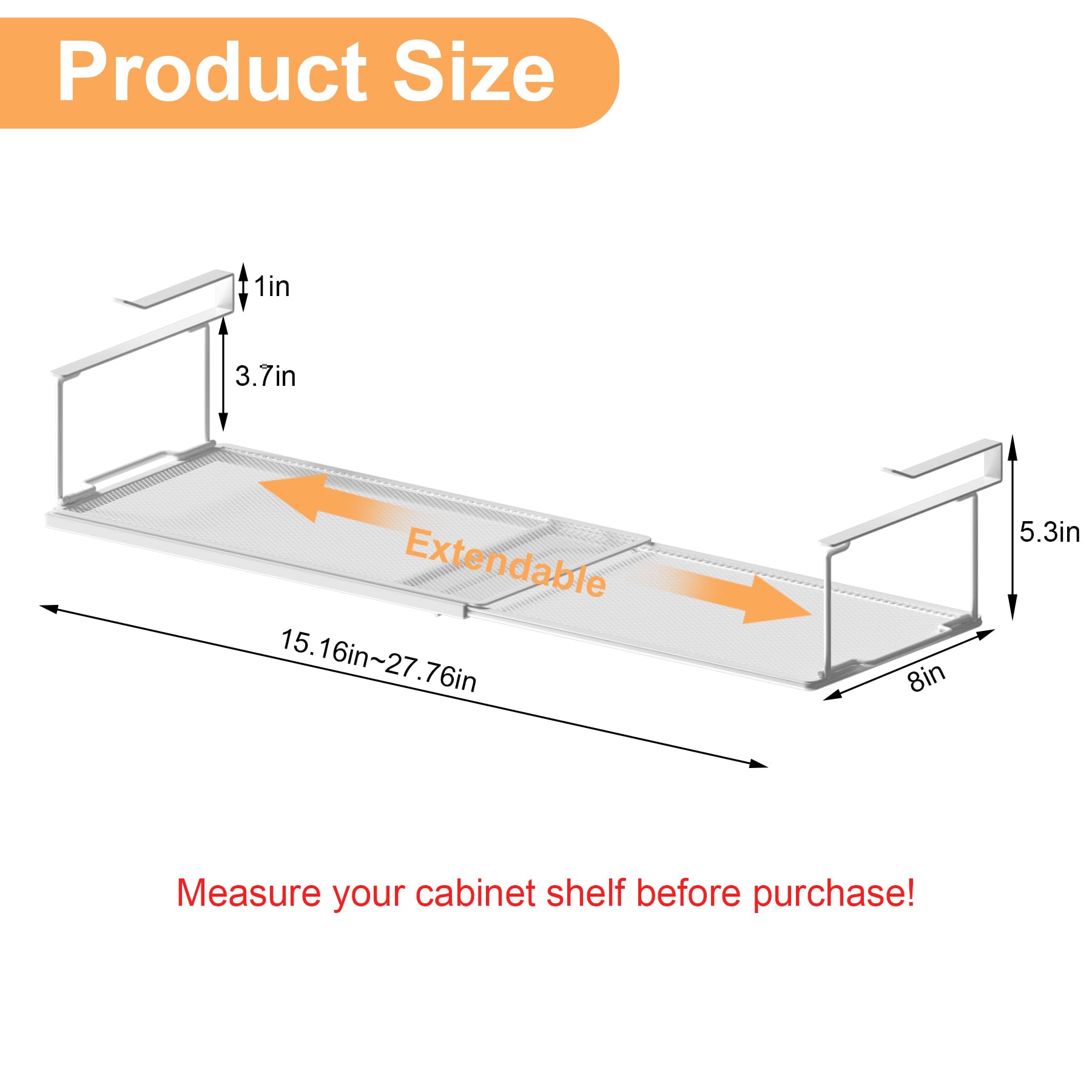 YOLOPARK Under Shelf Organizer, Extendable Under Shelf Storage for Pantry Cabinet, Laundry Room, Shoe Bench, Closet