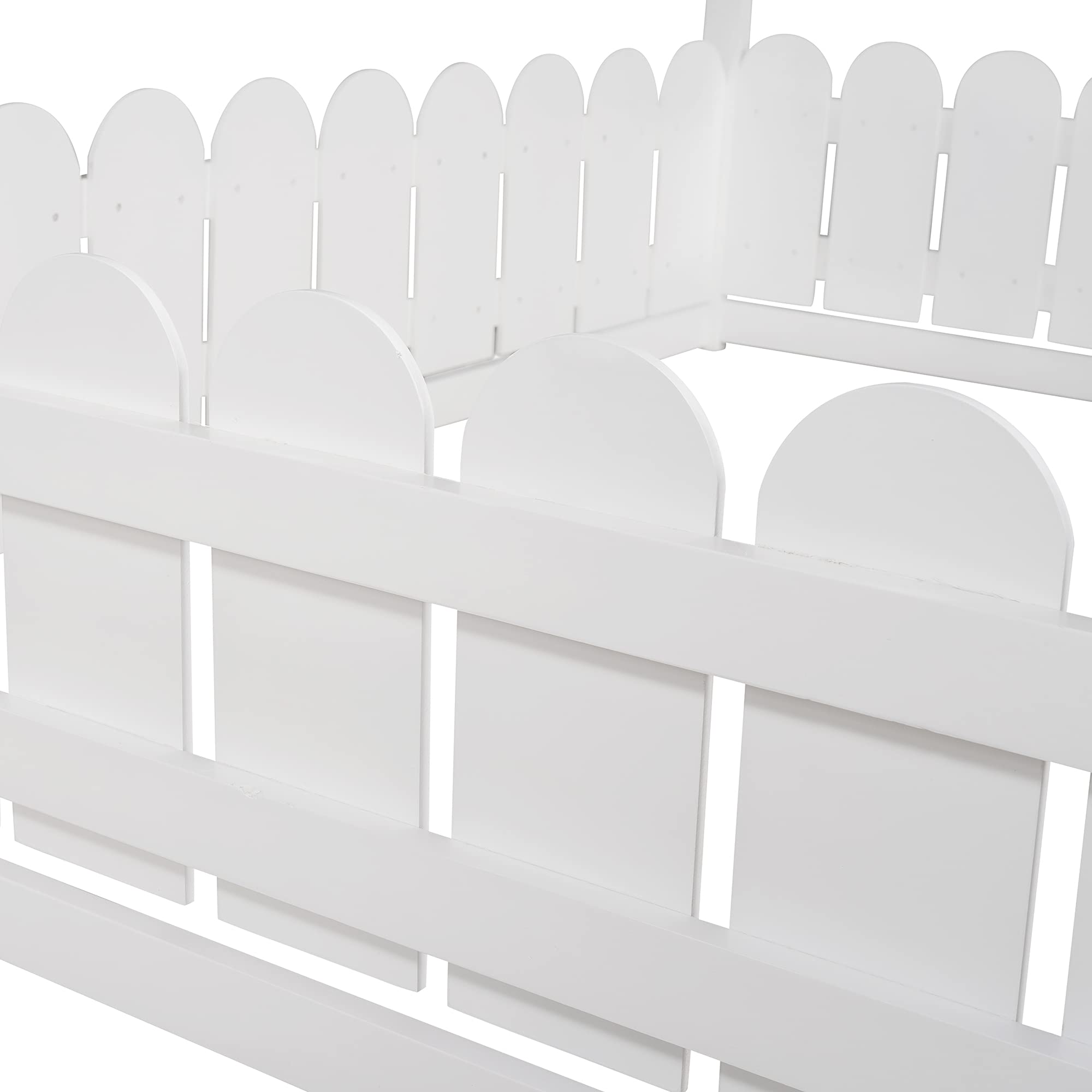 Full Size Wood Bed House Bed Frame with Fence, Cabin Bed, Floor Bed, Nursery Furniture, Kids Tent Bed Play Tent (White Full Size)