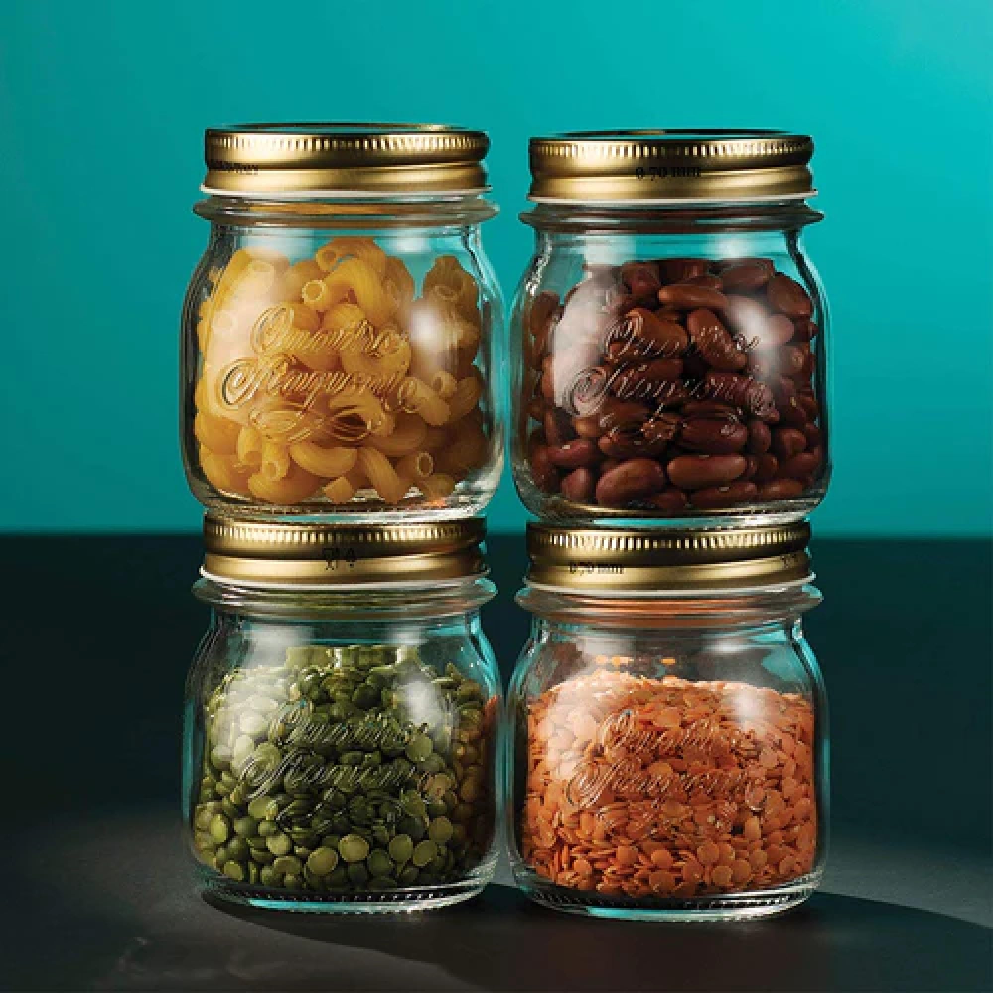 Bormioli Rocco Quattro Stagioni set of 4 Clear Airtight Mason Jars, 8.5 Oz. Made from BPA Free Durable Glass, Made In Italy.