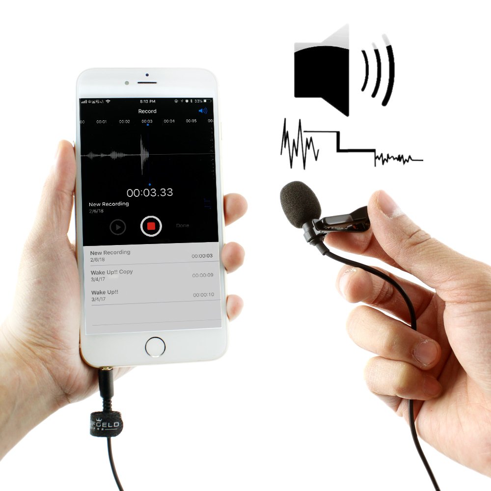 AUFGELD Professional Lavalier Microphone Lapel Mic Omnidirectional Condenser Compatible with iPhone Android Windows Cellphones Clip On Interview Video Voice Podcast Noise Cancelling Mic Vlogger