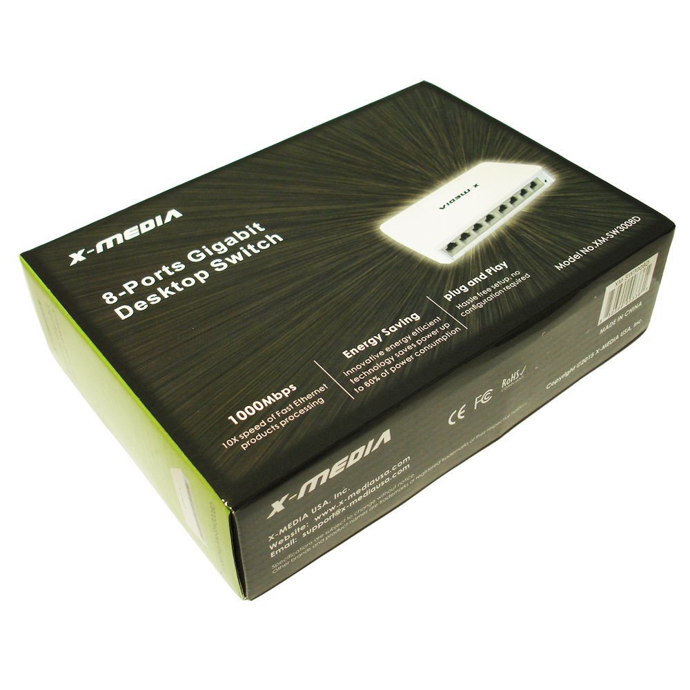 X-MEDIA XM-SW3008D 8-Port 10/100/1000Mbps Gigabit Ethernet Unmanaged Desktop Switch, Plug & Play