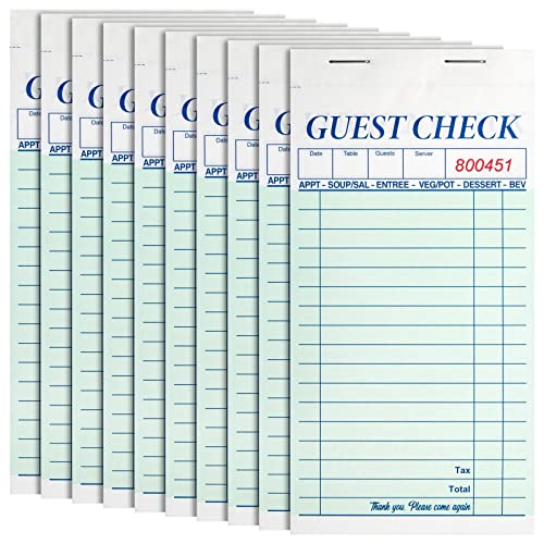 Juvale 10 Pack Restaurant Server Note Pads with Carbon Copy for Guest Checks, Waiter, Waitress 500 Total Tickets (3x7 in)