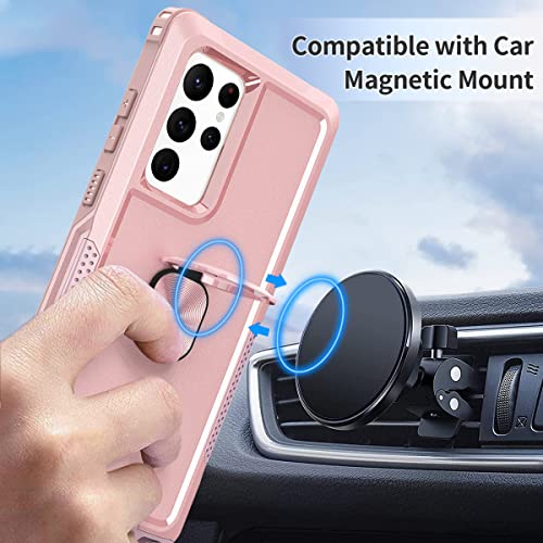 LONTECT for Galaxy S22 Ultra 5G Case with Ring Holder Kickstand 3 in 1 Shockproof Heavy Duty Hybrid Sturdy High Impact Protective Case for Samsung Galaxy S22 Ultra 5G 2022, Rose Gold