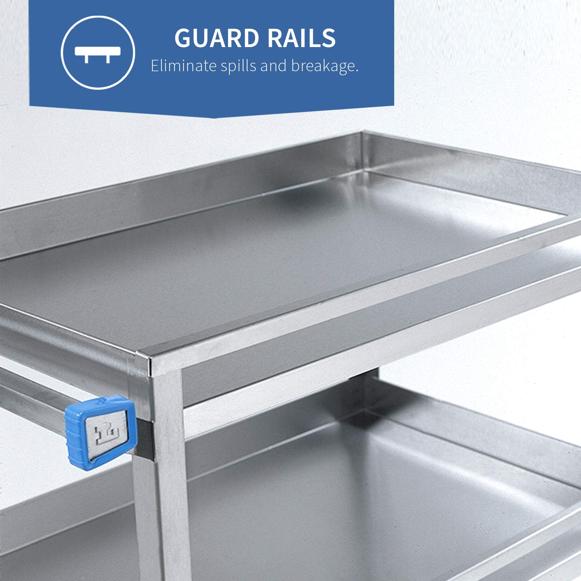 Lakeside Manufacturing 526 Guard Rail Utility Cart, Stainless Steel, 3 Shelves, 500 lb. Capacity (Fully Assembled)