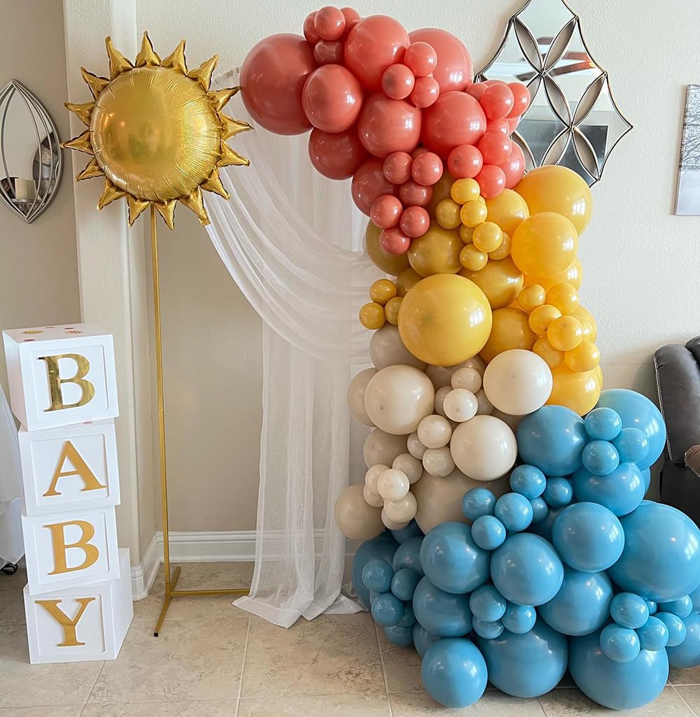 Beaumode Retro Blue Orange Mustard Yellow Balloon Arch Garland Kit 149pcs for Here Comes the Son Baby Shower Boy First Trip Around the Sun Theme Birthday Boho Party Backdrop Decoration (Slate Blue)