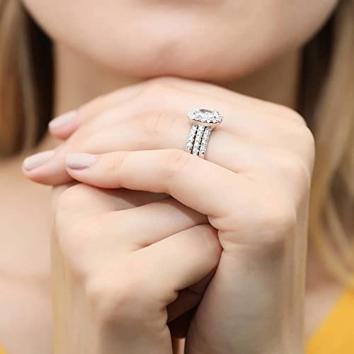 BERRICLE Sterling Silver Halo Wedding Engagement Rings Oval Cut Cubic Zirconia CZ Ring Set for Women, Rhodium Plated Size 9