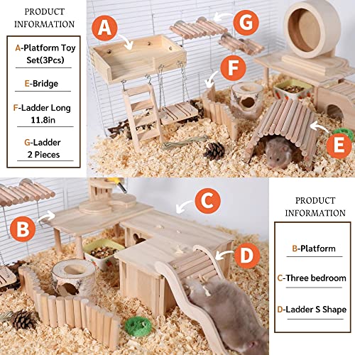 JanYoo Hamster Climibing Toys Ladder Bridge Ramp Chew Toy Wooden for Hamsters Gerbils Rat Small Animals Cage Accessories
