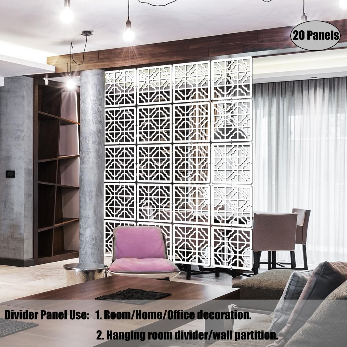 Hanging Room Divider - 10Pieces White Wood-Plastic Hanging Screen Panel DIY Wall Dividers Privacy Room Hotel Decoration (Mali)