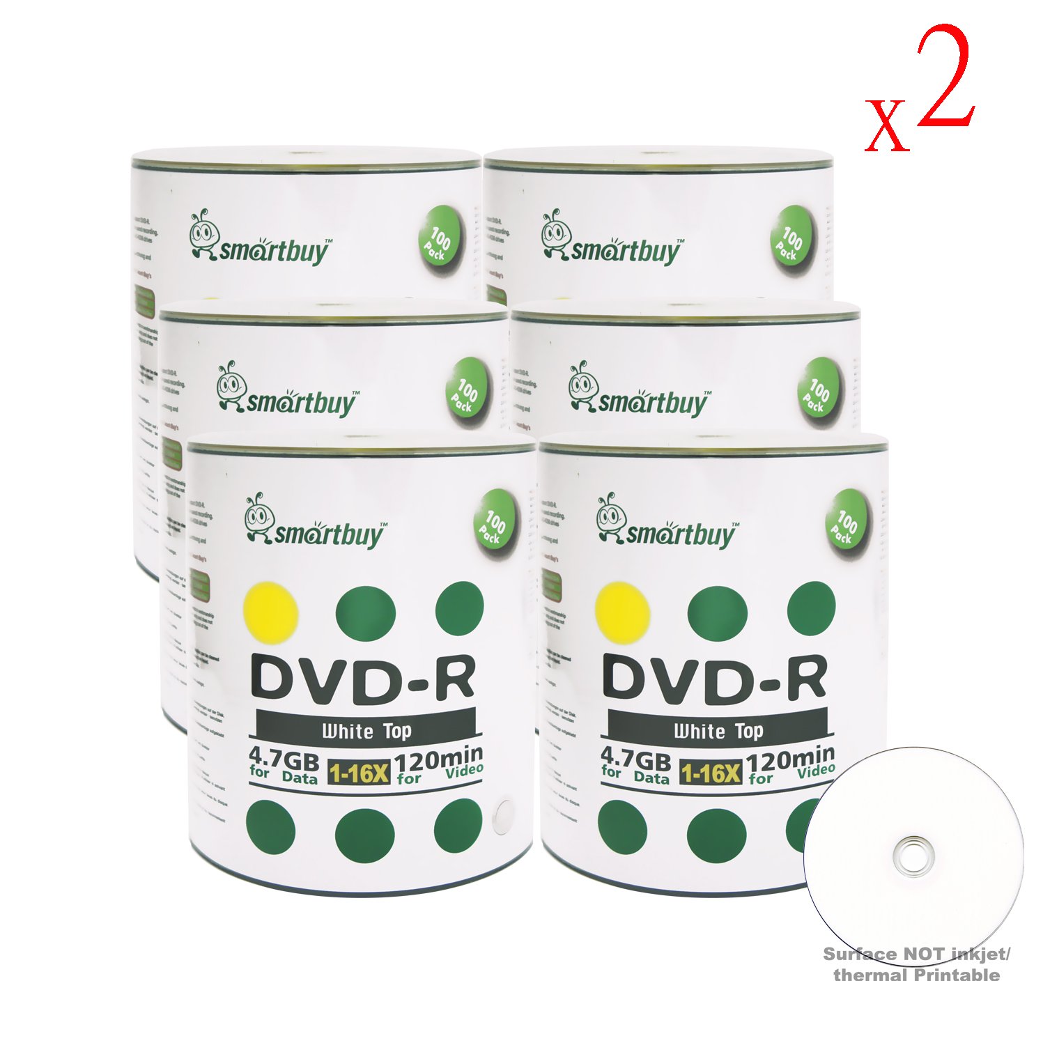 Smart Buy 1200 Pack DVD-R 4.7gb 16x White Top Blank Data Video Movie Record Disc, 1200 Disc 1200pk