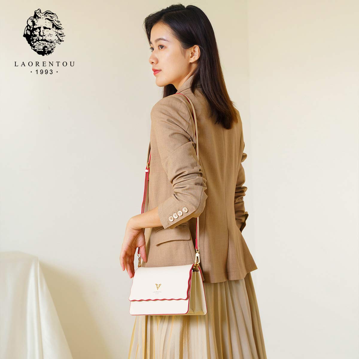 LAORENTOU Cowhide Shoulder Bag for Women Small Crossbody Bag for Women Leather White Purse for Women