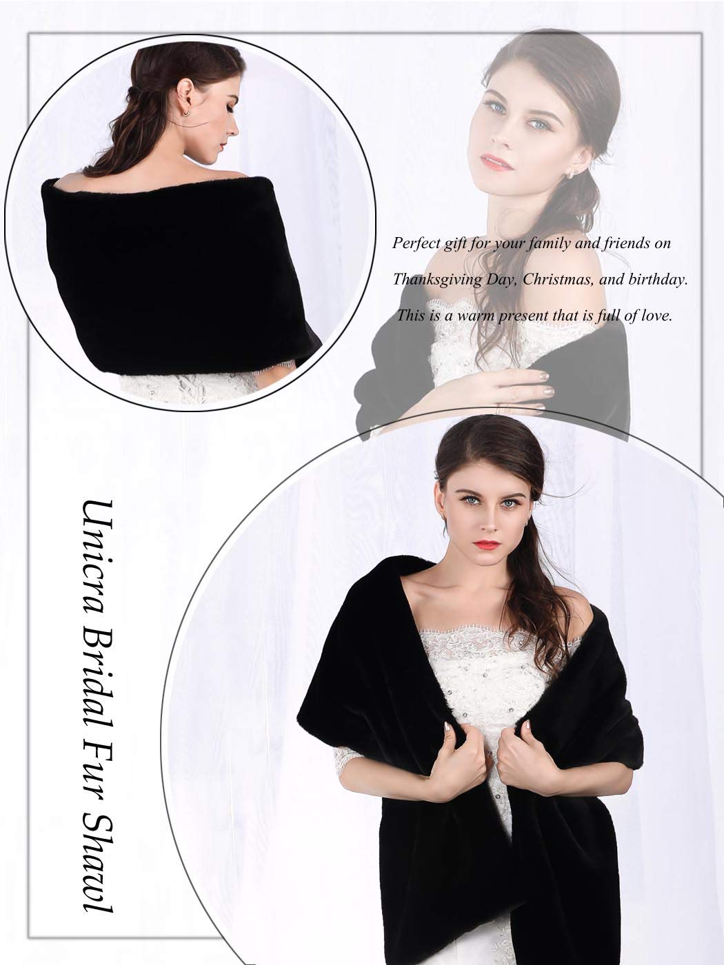 Aukmla Long Wedding Faux Fur Wraps and Shawls Wedding Bridal Stole for Brides and Bridesmaids