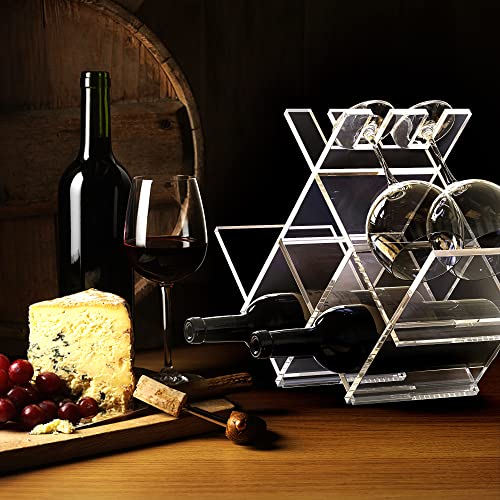 CREHNIL Small Space Acrylic Wine Rack Insert for Cabinet Built in Vertical 3 Bottle Countertop Table Top Bottle with Glass Holder Stand Modern Counter Tower Shelf