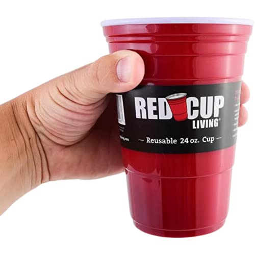 Red Cup Living 24 Oz Reusable Party Cup with Lid & Straw, Glass & Tumbler | Reusable Drinking Supplies for Birthday Party, Camping, Travel Outdoors |Durable & Unbreakable, BPA Free