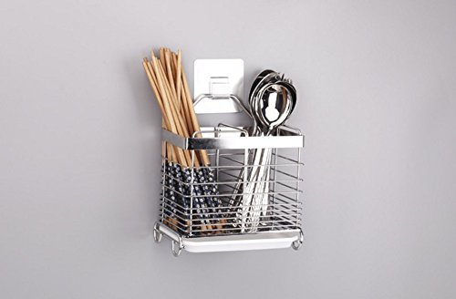 SUS 304 Stainless Steel Hanging 2 Compartments Mesh Utensil Drying Rack/Chopsticks/Spoon/Fork/Knife Drainer Basket Flatware Storage Drainer (Square)