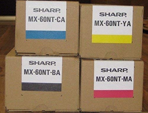 Sharp MX-60NTBA MX-60NTCA MX-60NTMA MX-60NTYA MX-2630 3050 3570 4050 4070 6070 Toner Cartridge Set (Black Cyan Magenta Yellow, 4-Pack) in Retail Packaging