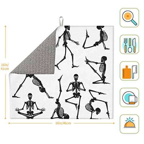 Human Skeletons Black Printed Drying Mat For Kitchen Ultra Absorbent Microfiber Dishes Drainer Mats Non-Slip Silicone Quick Dry Pad - 18 X 16inch