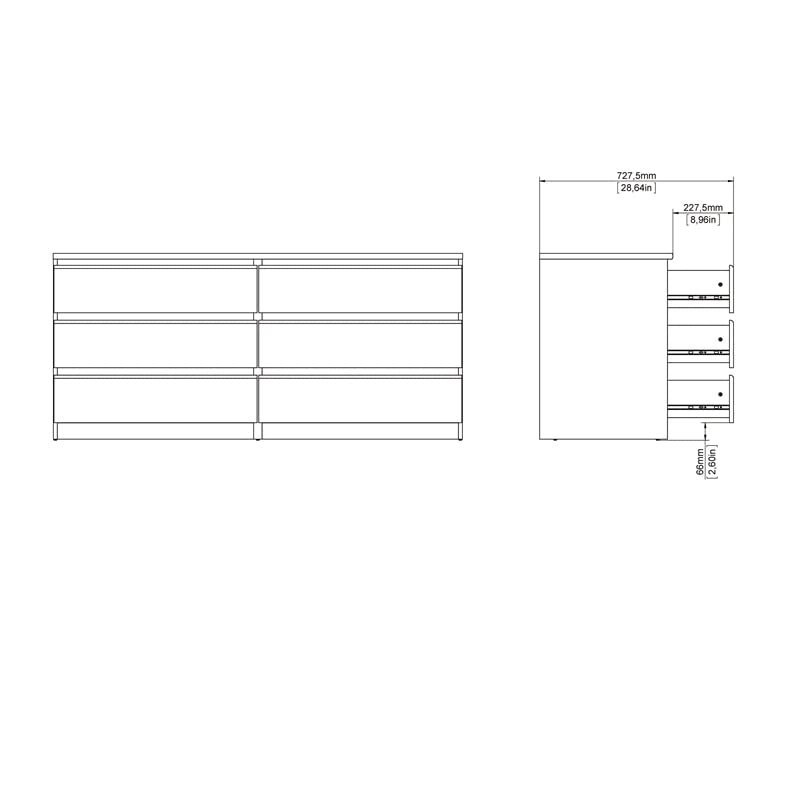 Pemberly Row Modern Contemporary 6 Drawer Wide Double Bedroom Dresser in Black Woodgrain