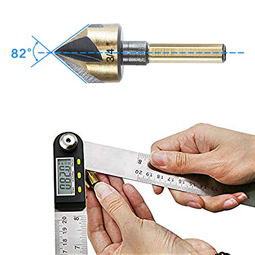 Countersink Drill Bit Set, 5 Pieces High Speed Steel 82 Degree 5 Flute 6mm Round Shank Mill Cutter Bit Countersink in Sizes 1/4” 3/8” 1/2” 5/8” 3/4” Set with Carrying Case.