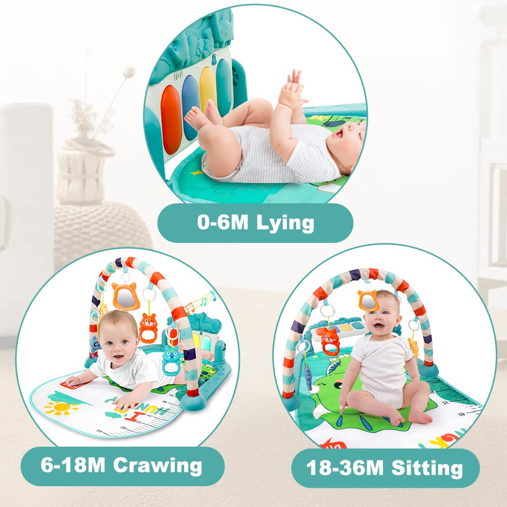 BOMPOW Baby Gym Mat with Music and Lights, Piano Gym, Early Development Activity Baby Play Mat Toy Gift for Babies Newborn