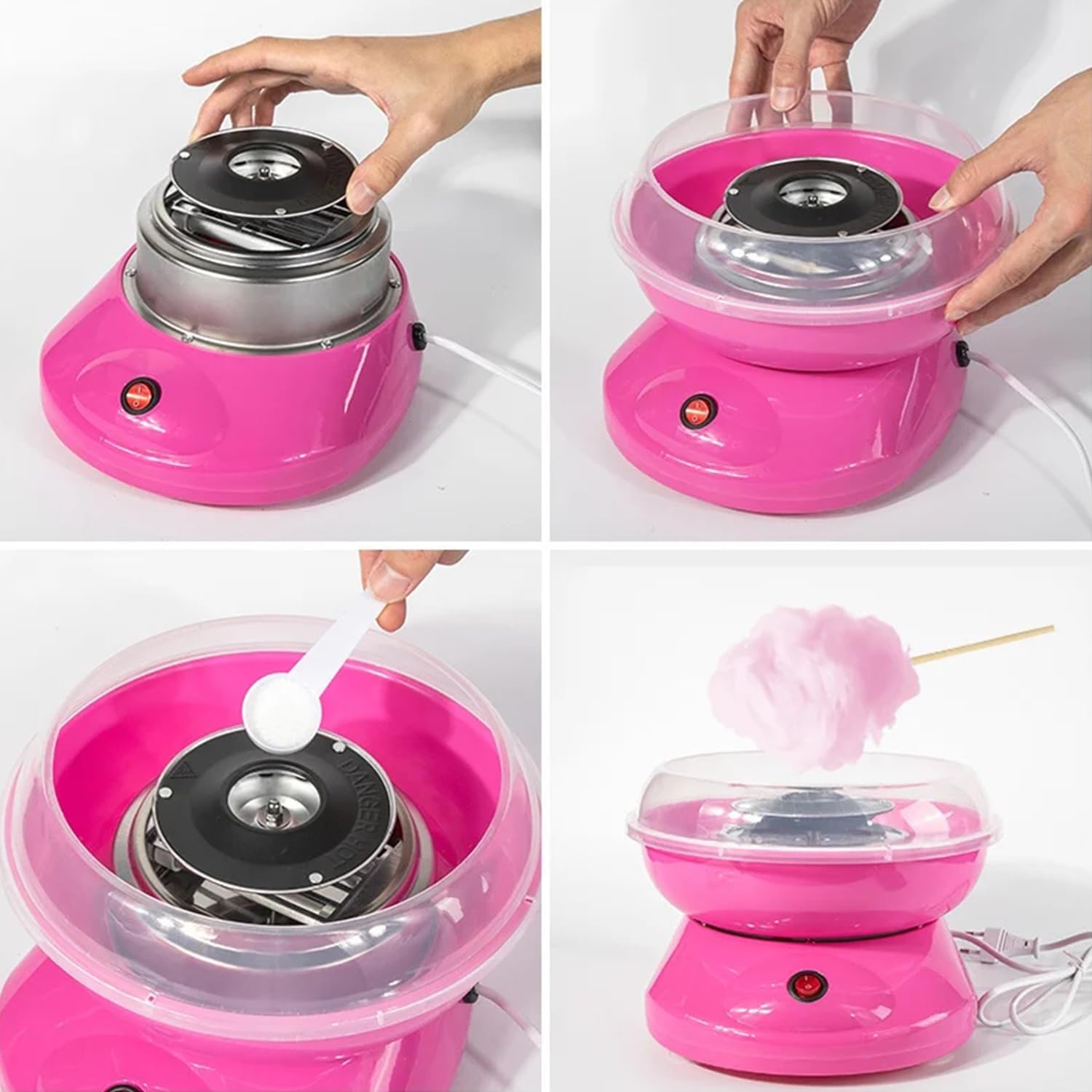 Cotton Candy Machine for Kids, Portable Mini Electric Cotton Candy Makers with 450W Efficient Electric Heating, DIY Sweet Cotton Candy Maker Includes Sugar Spoon and Bamboo Sticks (Pink)