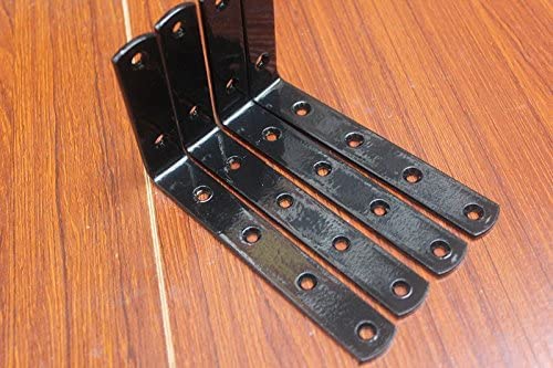 MHMYDZ 4 Pcs Black Steel Heavy Duty"L" Corner Brace Joint Angle Bracket Shelf Bracket Wall Hanging with Screws 125mmX75mm/5 InchX3 Inch Decorative Corner Brackets Joint Angle Bracket
