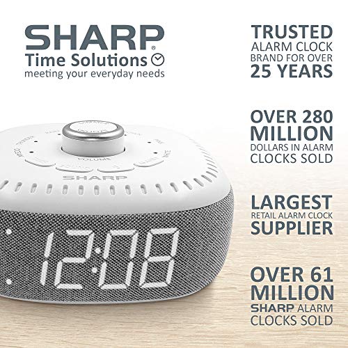 SHARP Sound Machine Alarm Clock with Bluetooth Speaker, 6 High Fidelity Sleep Soundtracks β White Noise Machine for Baby, Adults, Home and Office β White LED
