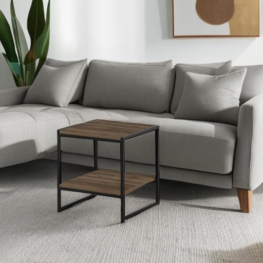 FURINNO Camnus Modern Living 2-Tier End Table, Columbia Walnut, 15.9 in x 15.75 in x 18 in