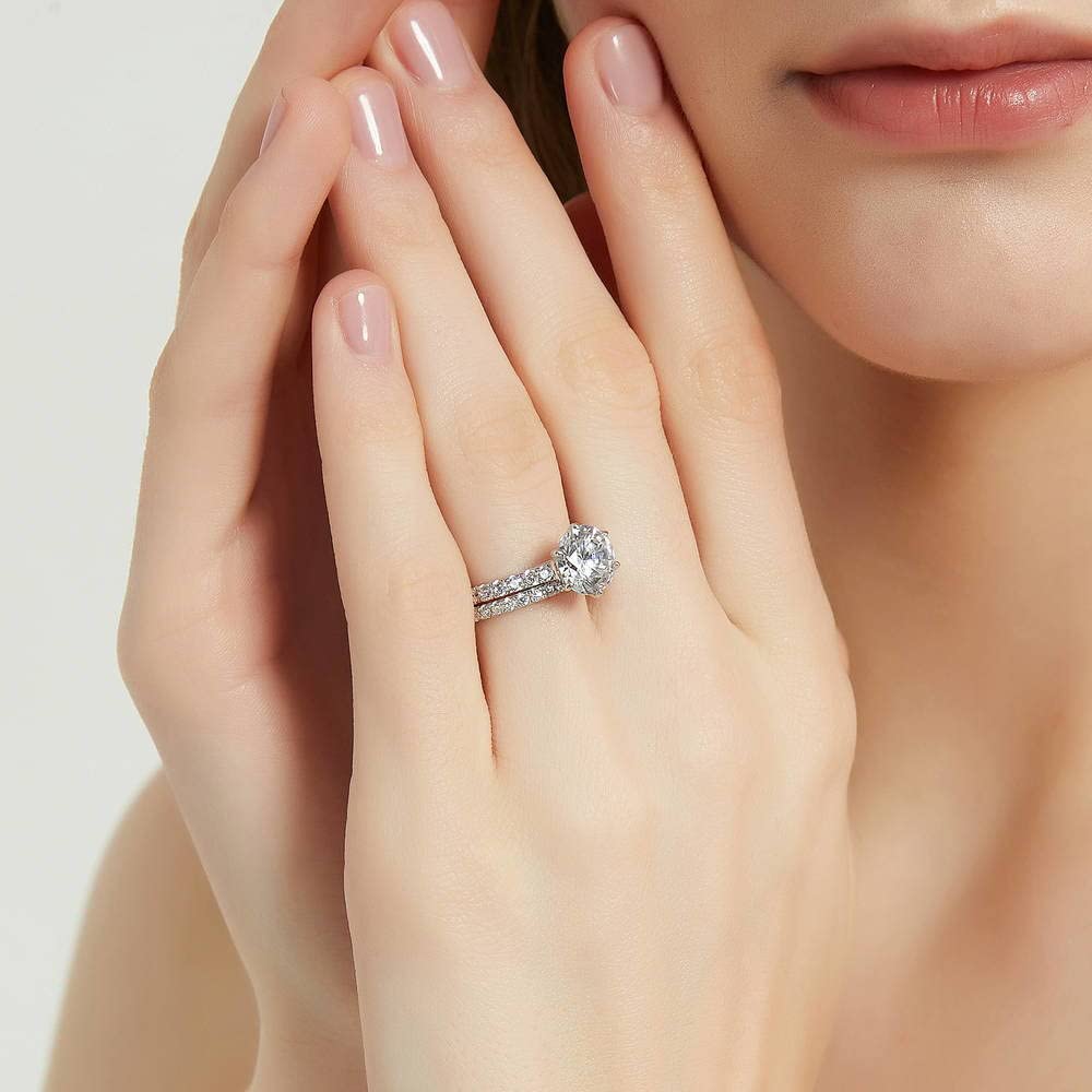 BERRICLE Sterling Silver Solitaire Wedding Engagement Rings 2.7 Carat Round Cubic Zirconia CZ Ring Set for Women, Rhodium Plated Size 9