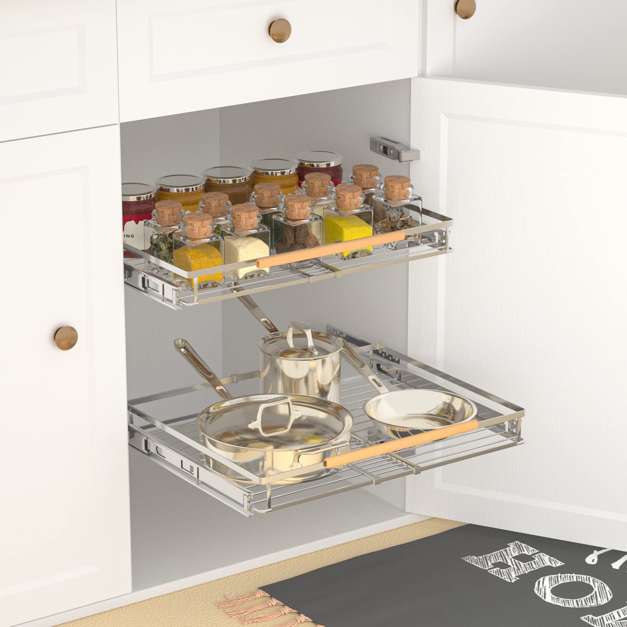 ARCCI Expandable Pull Out Cabinet Organizer 2 Pack, Heavy Duty Slide Out Pantry Storage Shelves, Sliding Drawer Organizer Rack for Kitchen Cabinets, Under Sink, Home, 17.1"-28" W x 22.4" D