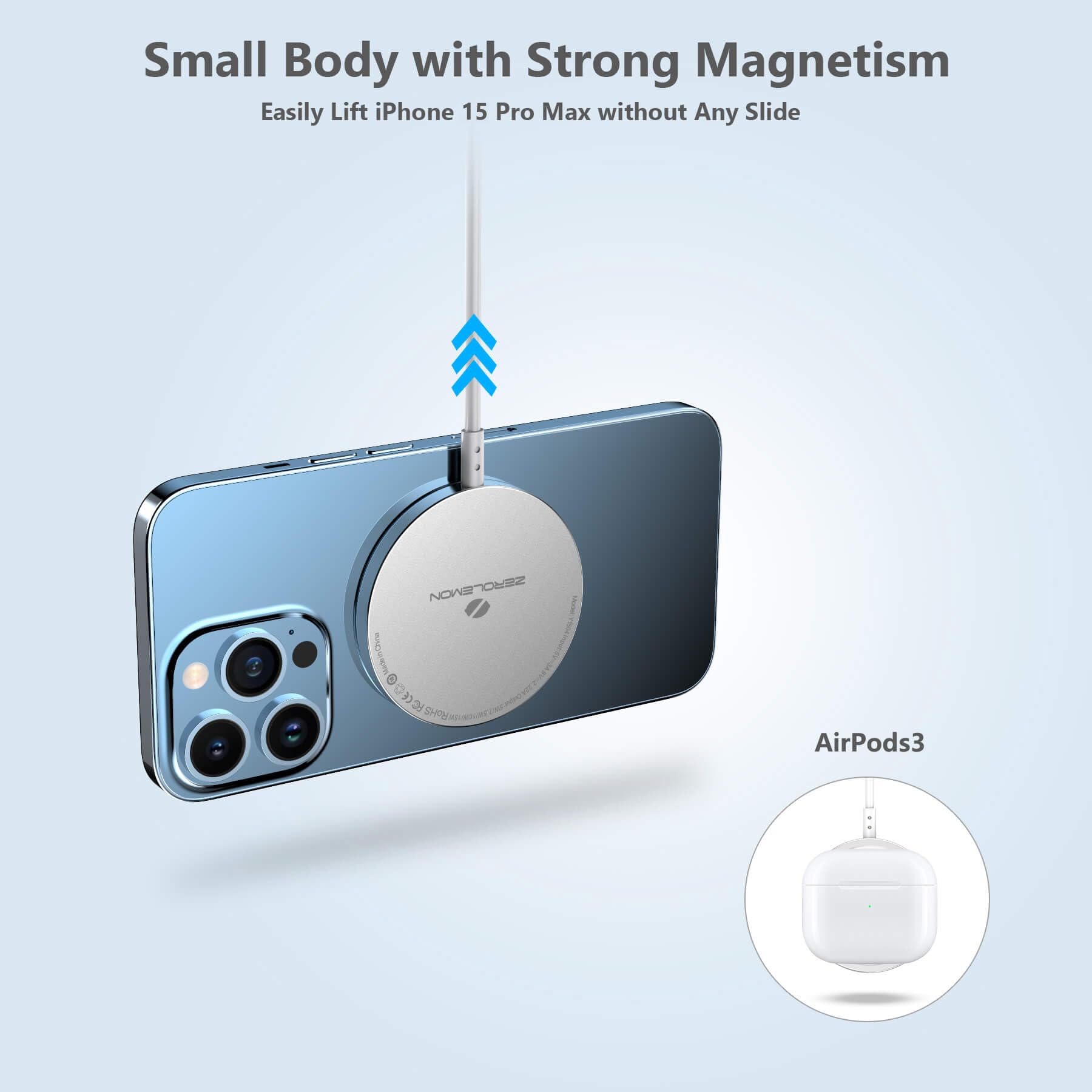 ZEROLEMON Magnetic Wireless Charger [10ft], Compatible with Mag-Safe Charger, Fast Wireless Charging Pad for iPhone 12/13/14/15 Pro Max, iPhone 14/15 Plus, iPhone 13/12 Mini, AirPods - White
