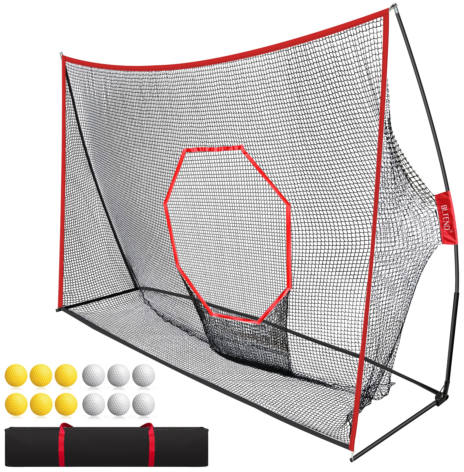 Bltend Golf Net - 10x7ft Heavy Duty Golf Practice Nets for Backyard Driving with Golf Mat, 7 Golf Tees, 8 Golf Balls, Golf Hitting Driving Net for Indoor Outdoor Use - Perfect Golf Training Equipment