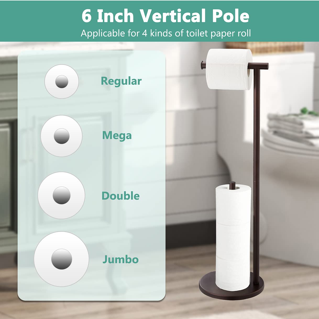 Black Toilet Paper Holder Stand, Free Standing Toilet Paper Holder with Storage for Jumbo Mega, Housen Solutions