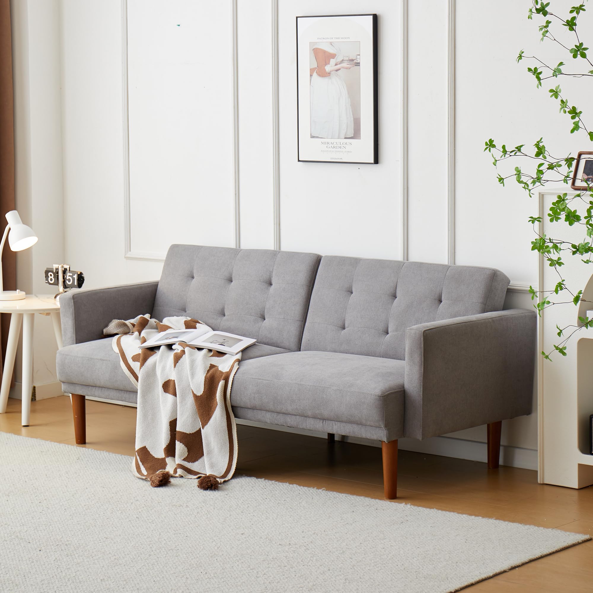 DIYART 76'' Futon Sofa Bed, Convertible Sleeper Couch Bed, 3 Seater Sleeper Sofa with Adjustable backrest, Loveseat Sofa, Futon Couches for Living Room, Brown Faux Leather