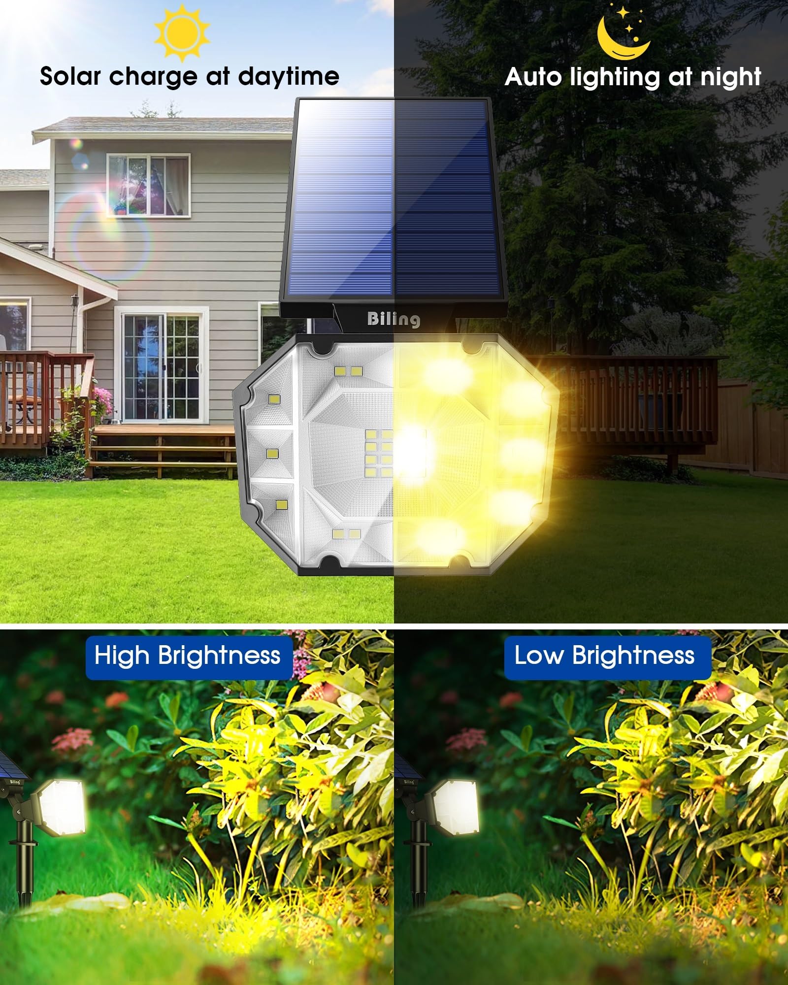 Biling 30 LEDs Solar Spot Lights Outdoor, Adjustable Solar Lights for Outside, IP67 Waterproof Solar Outdoor Lights for Garden Yard House Tree 4 Pack Warm White