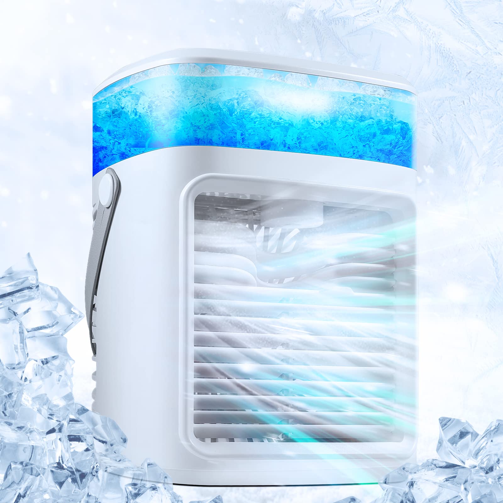 Portable Air Conditioner, Personal Evaporative Air Cooler, Strong Wind Air Fan with 3 Speeds & 3 Misting & LED Light & Aromatherapy Slot Small Desktop Cooling Humidifier Fan for Bedroom, USB Charging