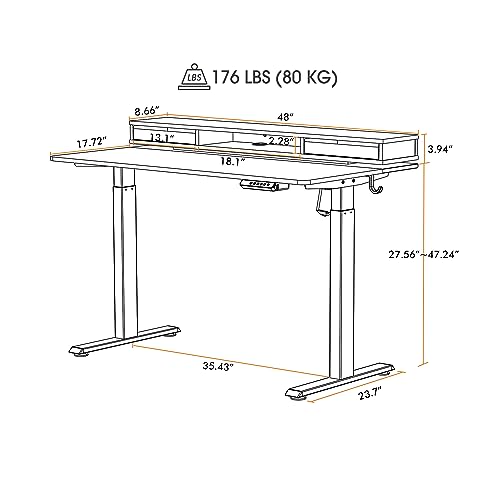 FEZIBO 48 × 26 Inch Electric Standing Desk with Monitor Stand, Height Adjustable Table with LED Strips, Ergonomic Home Office Furniture with 2 Drawers Storage Gaming Workstation, Light Walnut Top