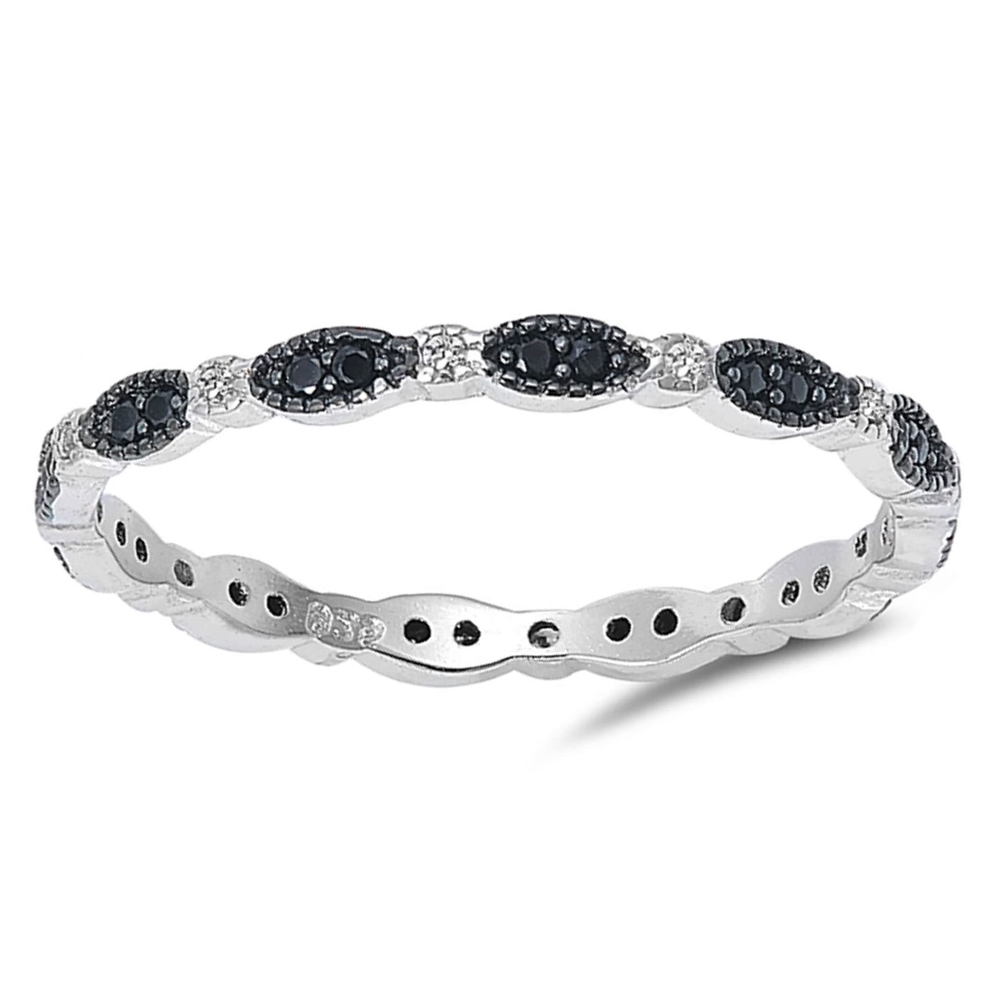 Black Wedding Ring for Women Sterling Silver Stackable Anniversary Eternity Band Size 10
