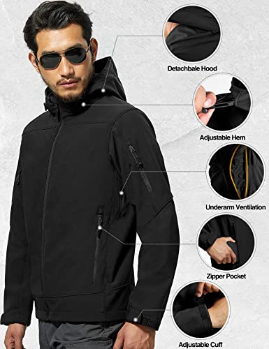 FREE SOLDIER Softshell Hiking Warm Hunting Tactical Waterproof Winter Jacket for Men(Black,3XL)