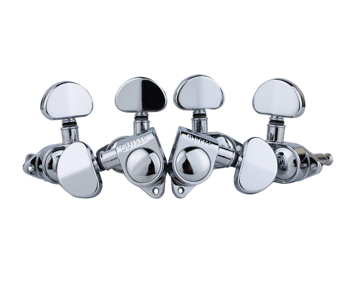 Guyker Guitar Machine Heads (3L + 3R Handed) β 1:21 Sealed Tuners Tuning Key Pegs with Big handle Replacement for Electric, Folk or Acoustic Guitars β Chrome, GK102C