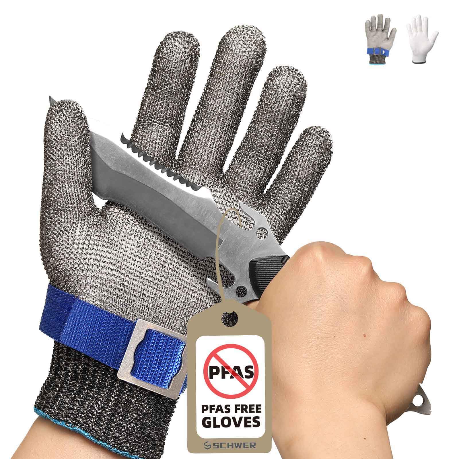 Schwer SlicePro ANSI A9 Cut Resistant Glove PR1706, Stainless Steel Mesh Metal Glove, Food Grade for Kitchen Cooking, Butcher Meat Cutting, Oyster Shucking, Mandoline, Fishing, PFAS Free (M, 1 PCS)