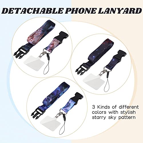 FGY Cell Phone Lanyard for Around Neck, 3 Pieces Starry Sky Neck Strap with 6 Clear Tether Tabs, Detachable Neck Strap Lanyard for Phone with Release Buckle for Men Women Teen, Fit for Most Smartphone