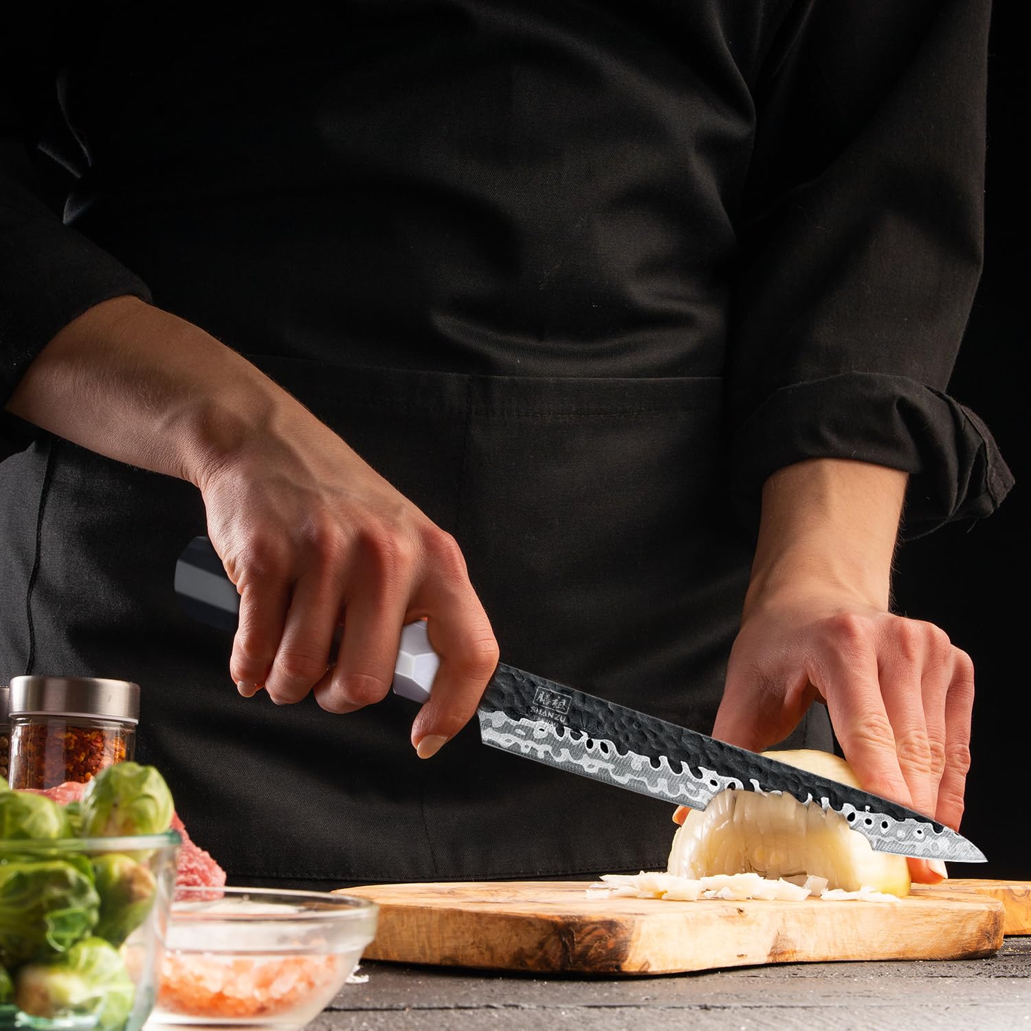 SHAN ZU Kitchen Utility Knife 6 inch, 7 Layers 9Cr18MoV High Carbon Steel Japanese Chef Knife for Slicing/Chopping/Dicing, Professional Super Sharp Gyuto Knife with Ergonomic G10 Fiberglass Handle