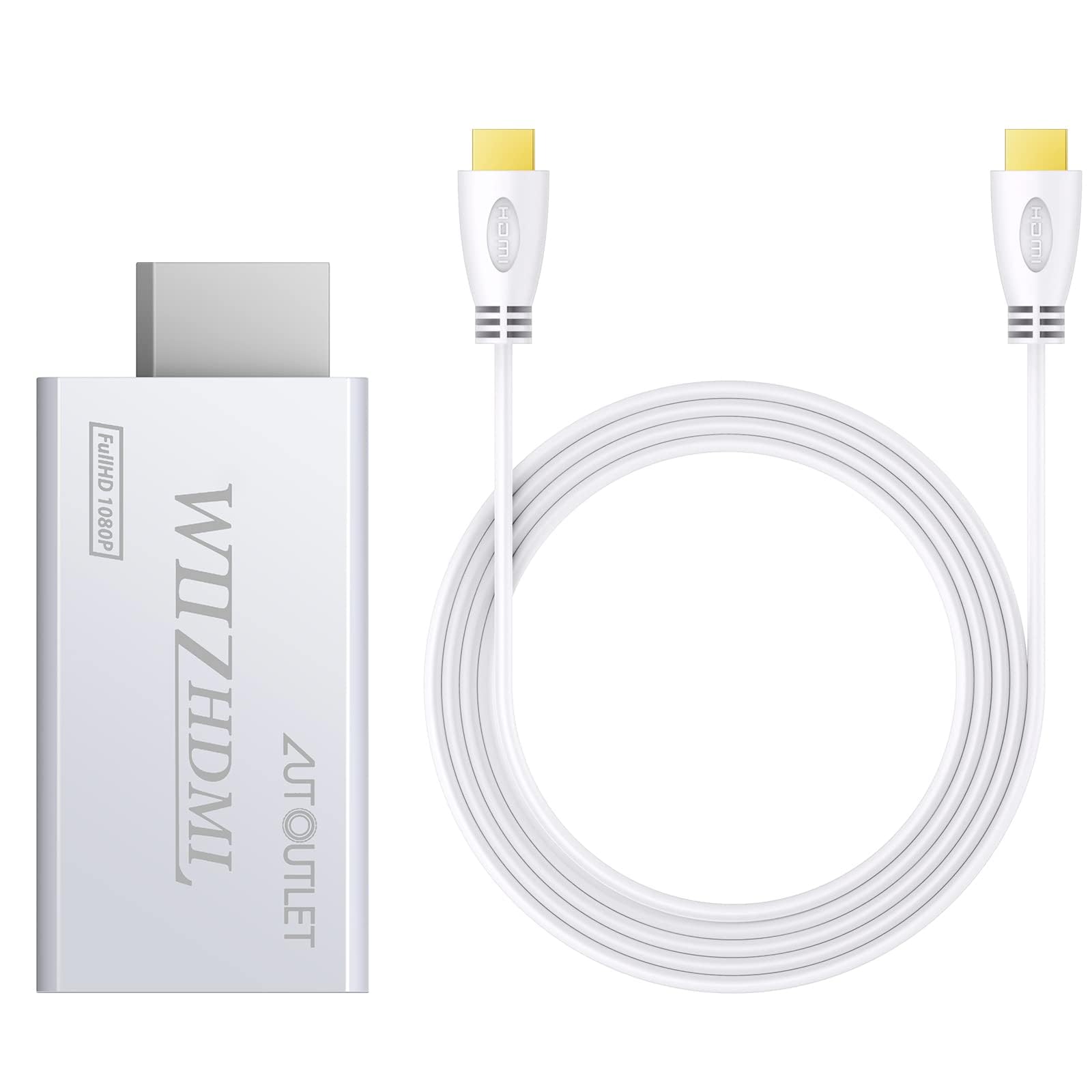 AUTOUTLET Wii Hdmi Adapter Wii to Hdmi Converter Output Video Audio Adapter, with 1M HDMI Cable Wii2HDMI 3.5mm Audio Video Output Supports 720/1080P All Wii Display Modes Compatible with Nintendo