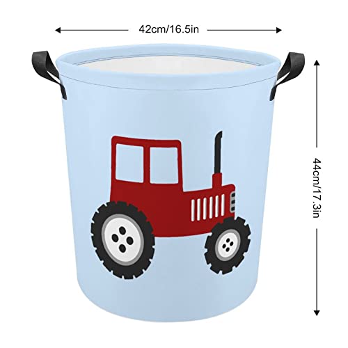 Red Tractor Foldable Laundry Basket Waterproof Hamper Storage Bin Bag with Handle 16.5"x 16.5"x 17"