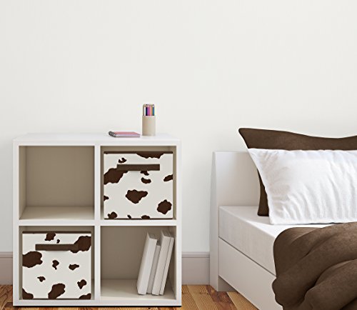 Sweet Jojo Designs Brown and Cream Cow Print Foldable Fabric Storage Cube Bins Boxes Organizer Toys Kids Baby Childrens for Wild West Collection Set of 2
