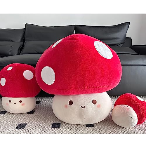 Hofun4U Mushroom Plush Toy, 9 inch Mushroom Shaped Plush Pillow, Smile Mushroom Stuffed Plush, Sofa Car Bed Office Home Decor Kids Adults Birthday Gift (RED)