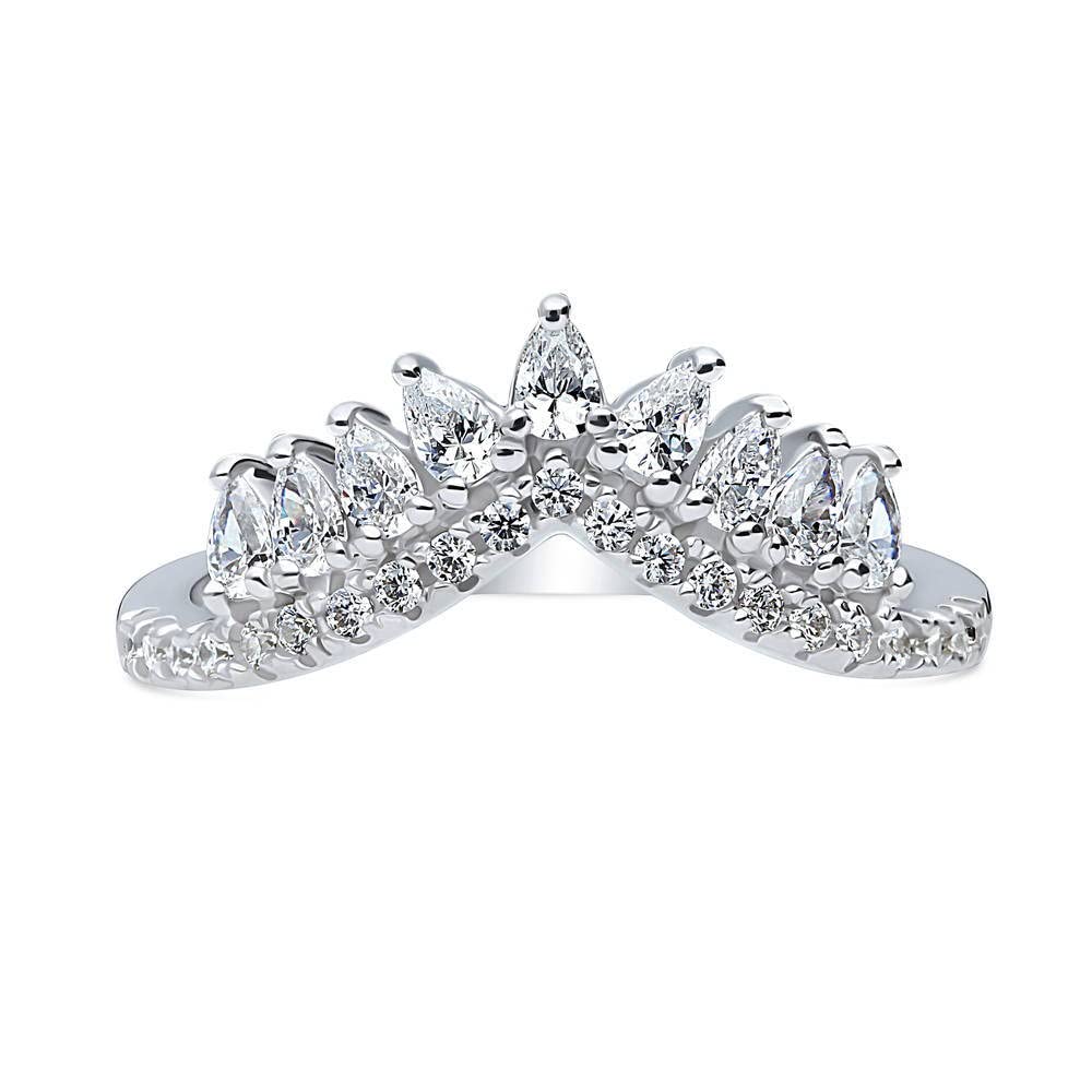 BERRICLE Sterling Silver Wishbone Wedding Rings Cubic Zirconia CZ Crown Anniversary Curved Half Eternity Ring for Women, Rhodium Plated Size 6.5