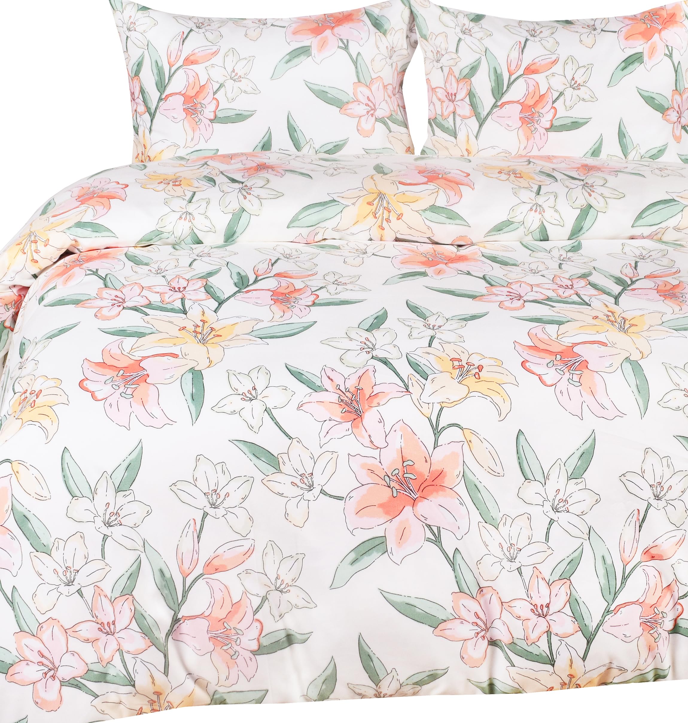 Scientific Sleep Beautiful Lily Flower Bedding Duvet Cover Set with Long Zipper Closure & 8 Corner Tie Brushed 130GSM Microfiber Soft Durable Comforter Quilt Cover Set (Queen, Lily)
