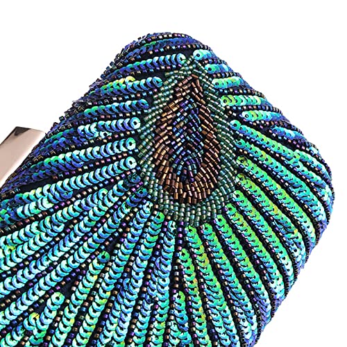 Beaded Sequin Peacock Clutch Purse Sparkly Evening Bags for Women Vintage Party Wedding Handbags
