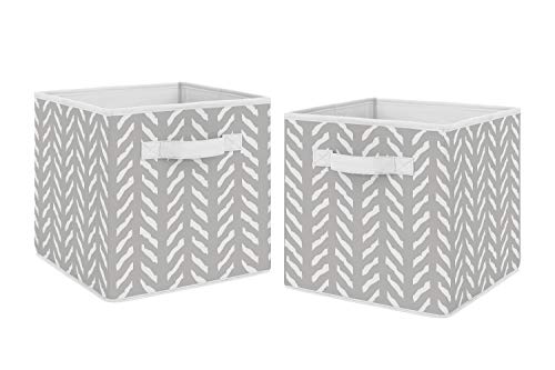Sweet Jojo Designs Grey and White Boho Herringbone Arrow Unisex Boy or Girl Foldable Fabric Storage Cube Bins Boxes Organizer Toys Kids Baby Childrens for Gray Woodland Forest Friends Collection